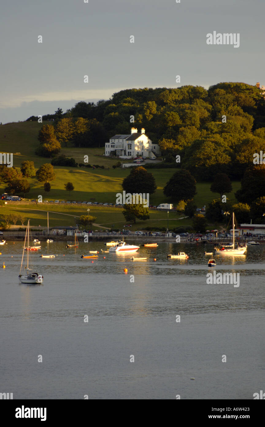 Peveril Point and harbour at Swanage at dusk White buildings picked out ...
