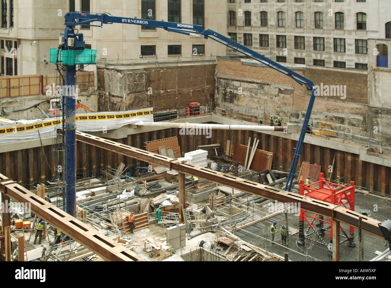 London deep foundations for new office block under construction showing ...