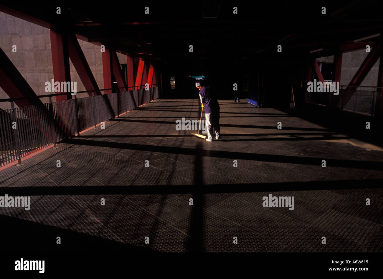 Sweeper subway station cleaner São Paulo Brazil Stock Photo - Alamy
