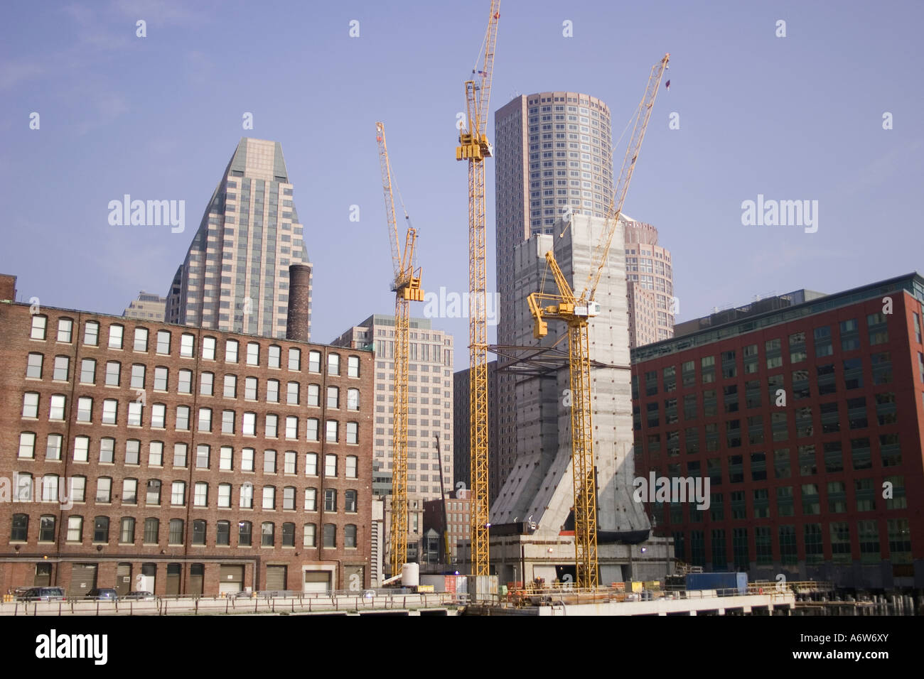 Cranes constructing apartment building Boston Massachusetts Stock Photo ...