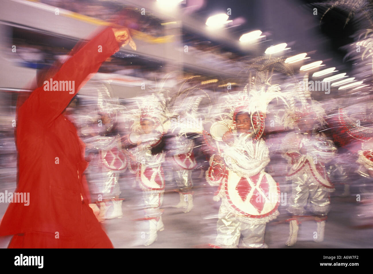 Conductor leading drummers playing samba Rio de Janeiro Carnival Samba ...