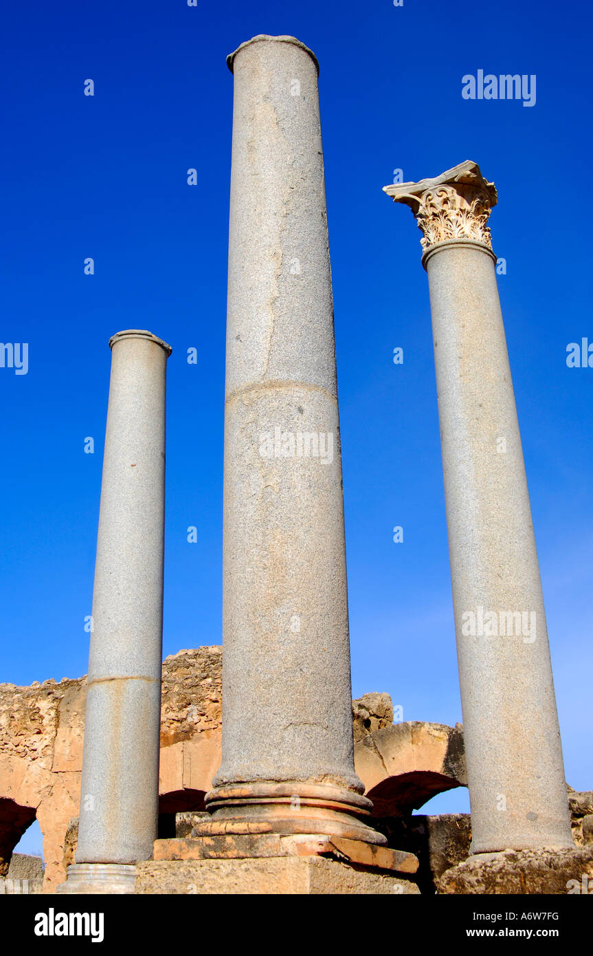 Ancient columns in the ruins of the Roman City Leptis Magna, Libya Stock Photo - Alamy