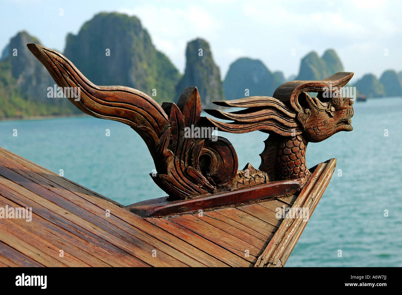 Figurehead of a traditional Vietnamese junk boat, Halong Bay, Vietnam ...