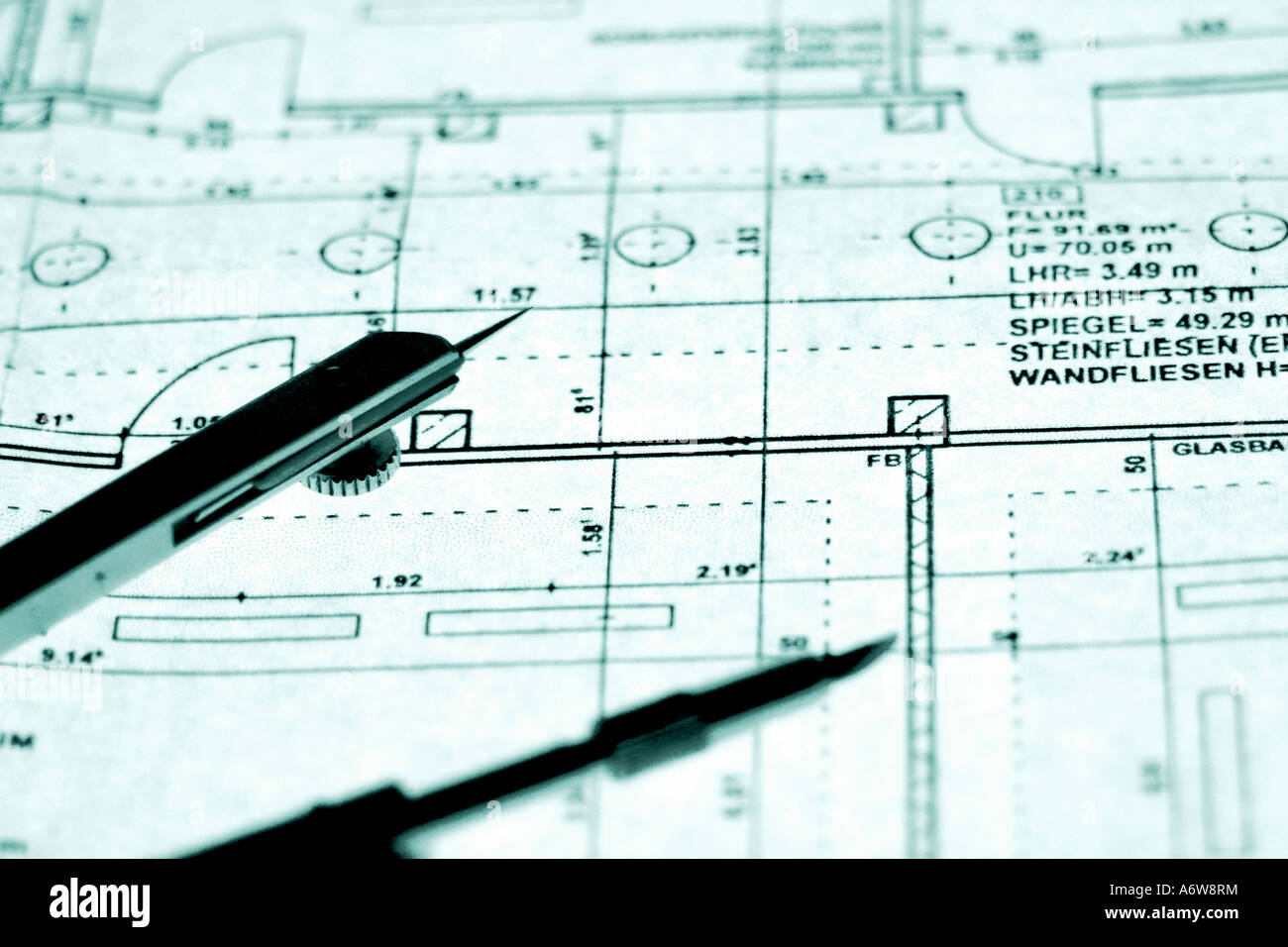 Dividers on a construction plan Stock Photo - Alamy
