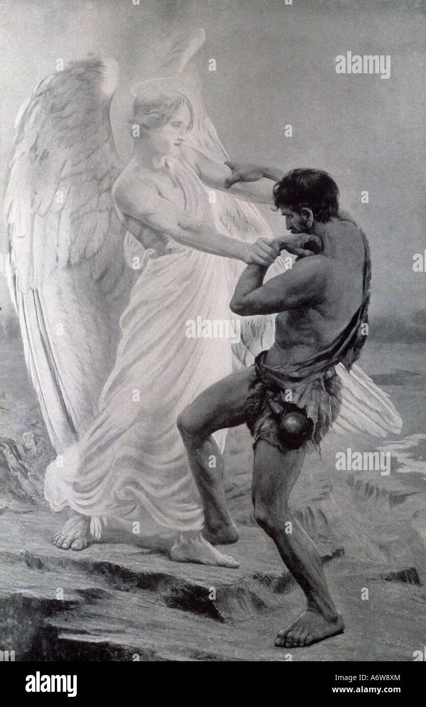 Illustration of Bible story Jacob Wrestling with the Angel Stock Photo ...