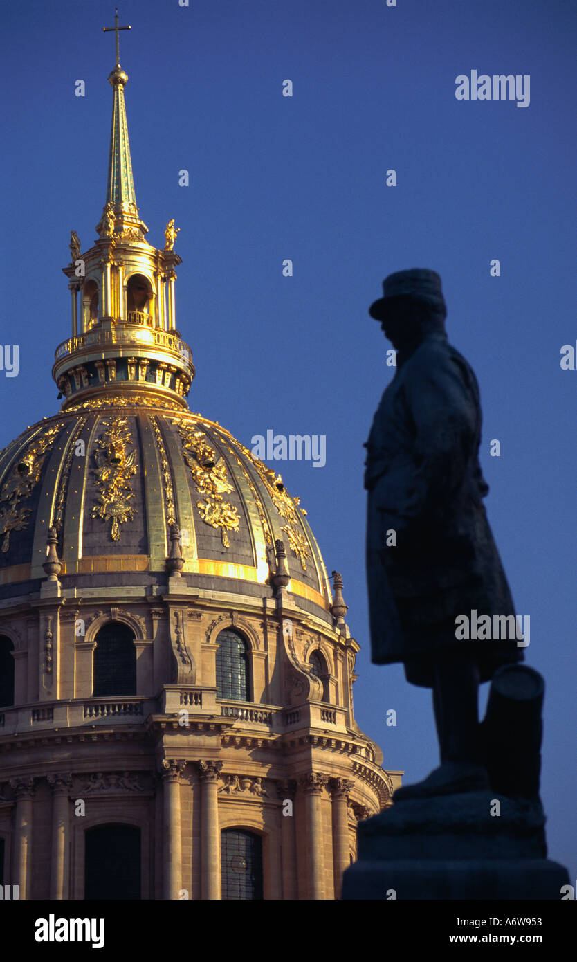 France Paris 7eme Invalides dome view of golden top with silhouette of ...