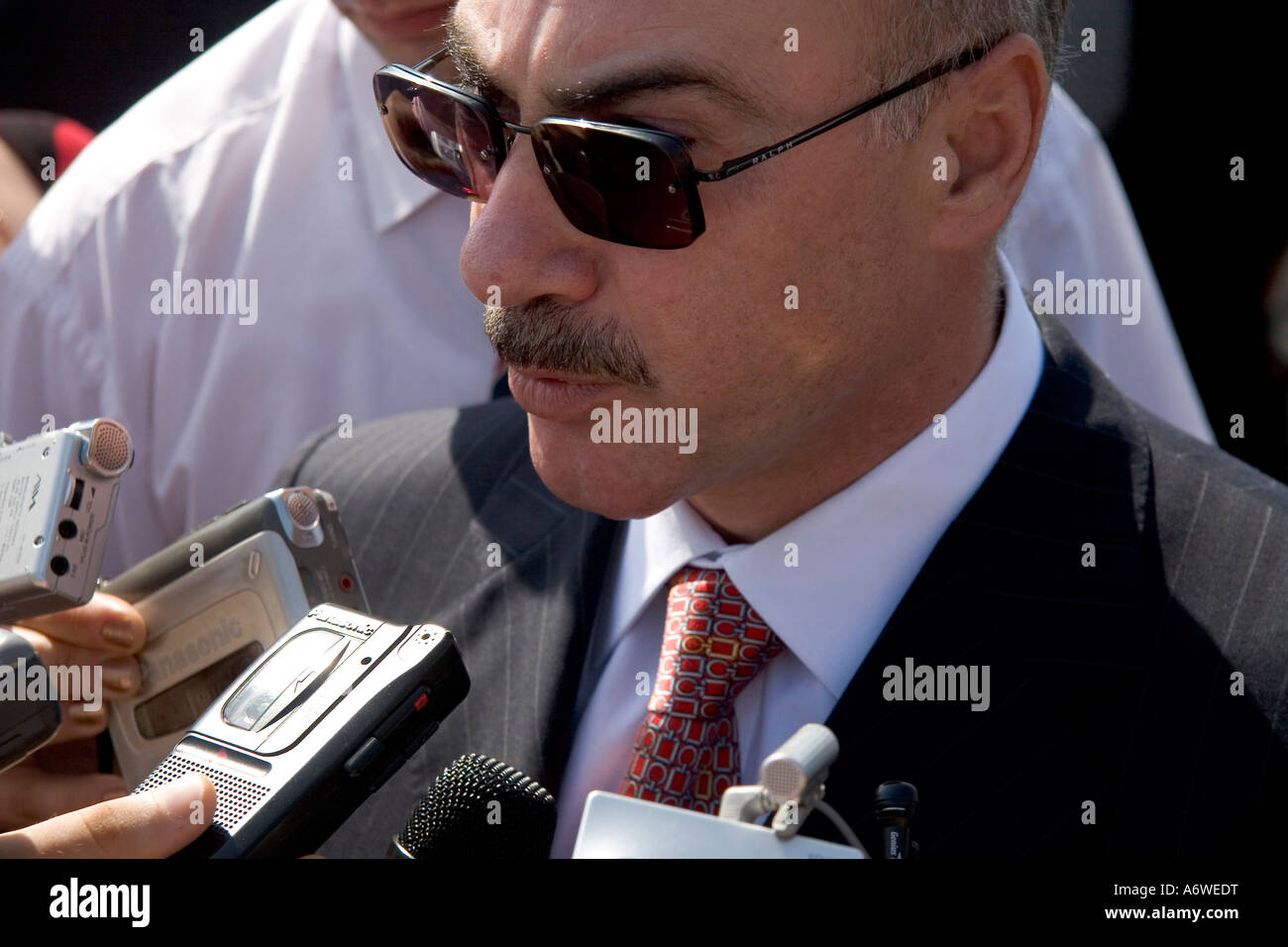 Nagorno-Karabakh President Arkady Ghoukassian gives an interview Stock ...