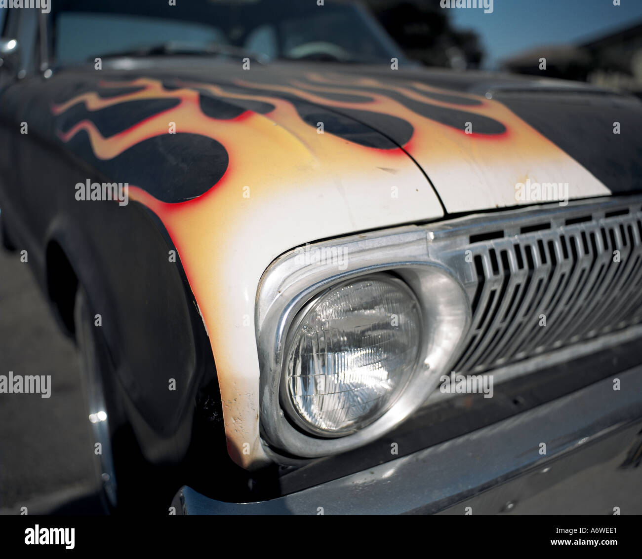 Old car with flames Stock Photo - Alamy