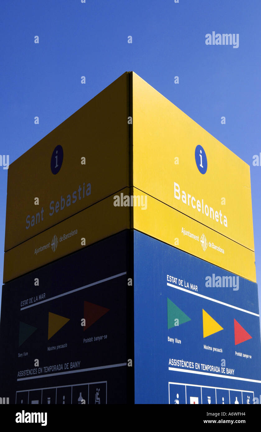 barceloneta sign yellow blue barcelona spain spanish catalunya catalan ...