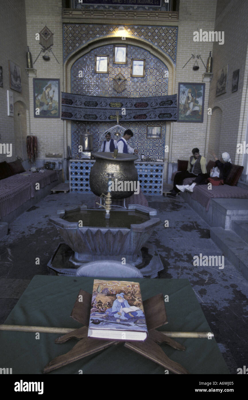 Iran, Isfahan. Tea house with Ferdowsi Chronicles at the Abbasi Hotel ...