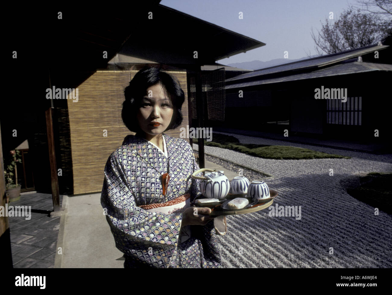 Asia, Japan, Kyoto, Japanese Ryokan Inn maid with tea service (MR Stock ...