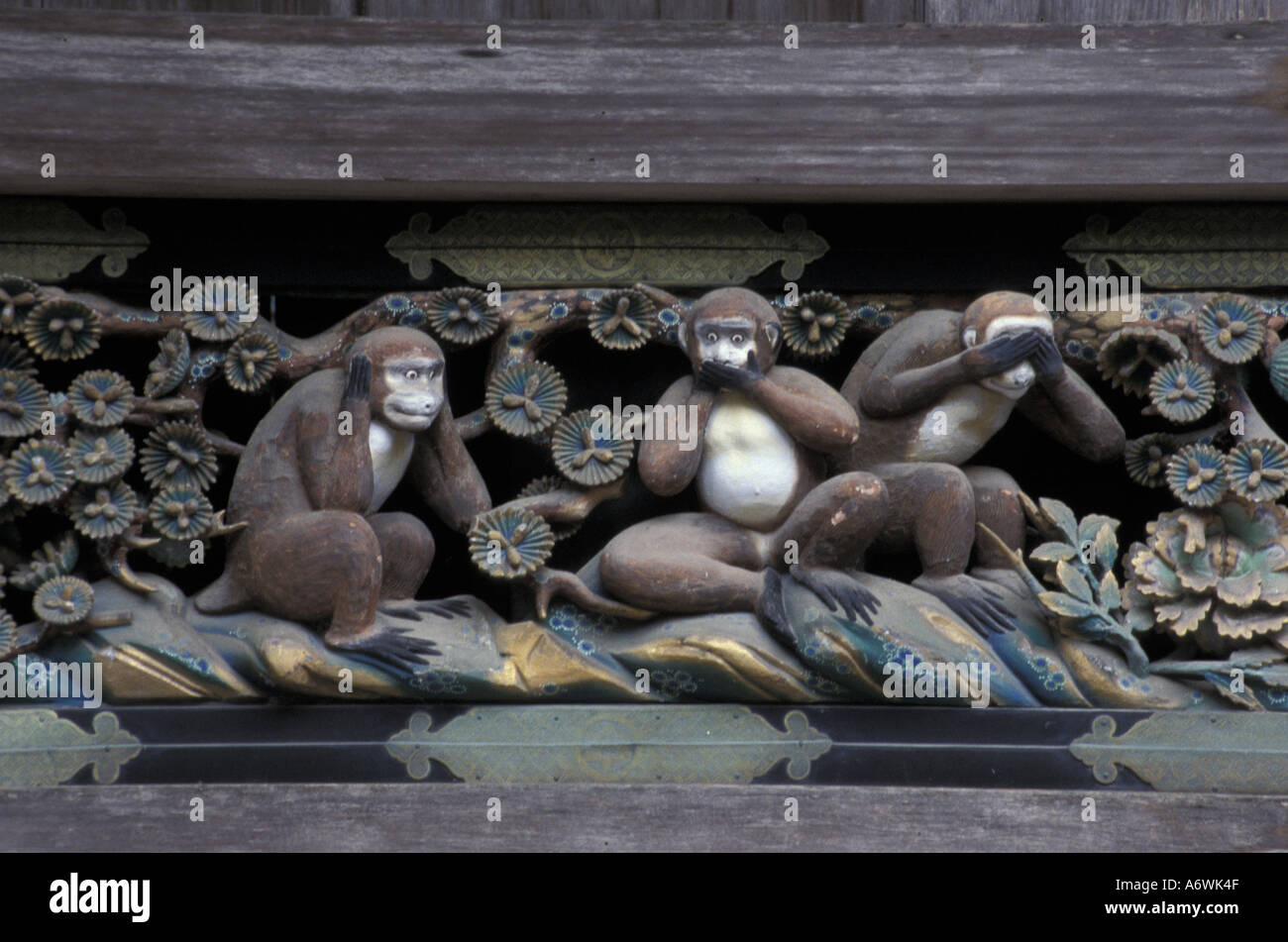 Asia, Japan, Nikko. Toshogu Shrine, Monkey carving Stock Photo - Alamy