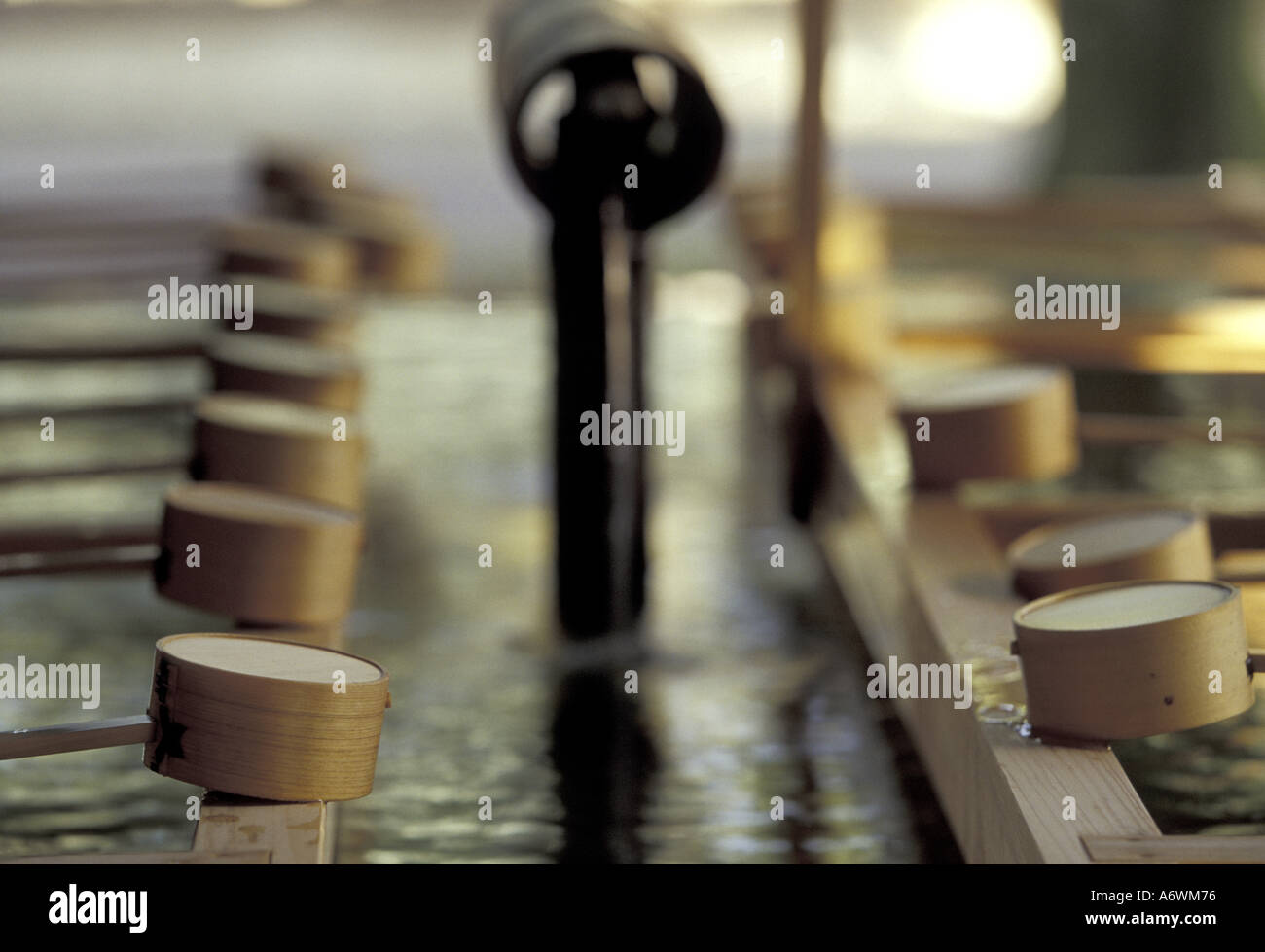 Asia, Japan, Tokyo, Harajuku, Water ladles at Meiji, jingu Shrine, b ...
