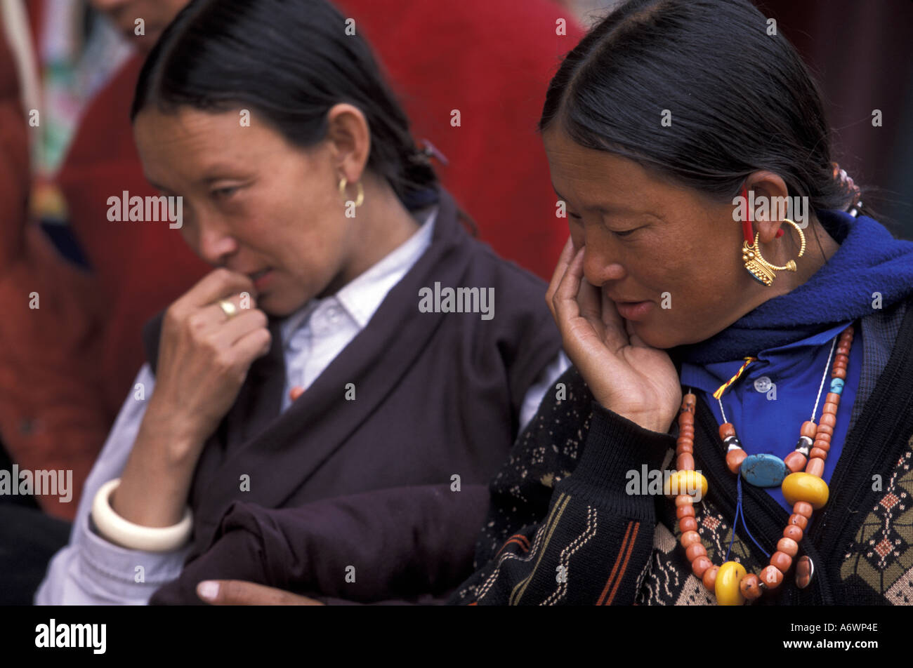 Asia, Nepal, Kathmandu. Tibetan people at Bouddhanath Stupa Stock Photo ...