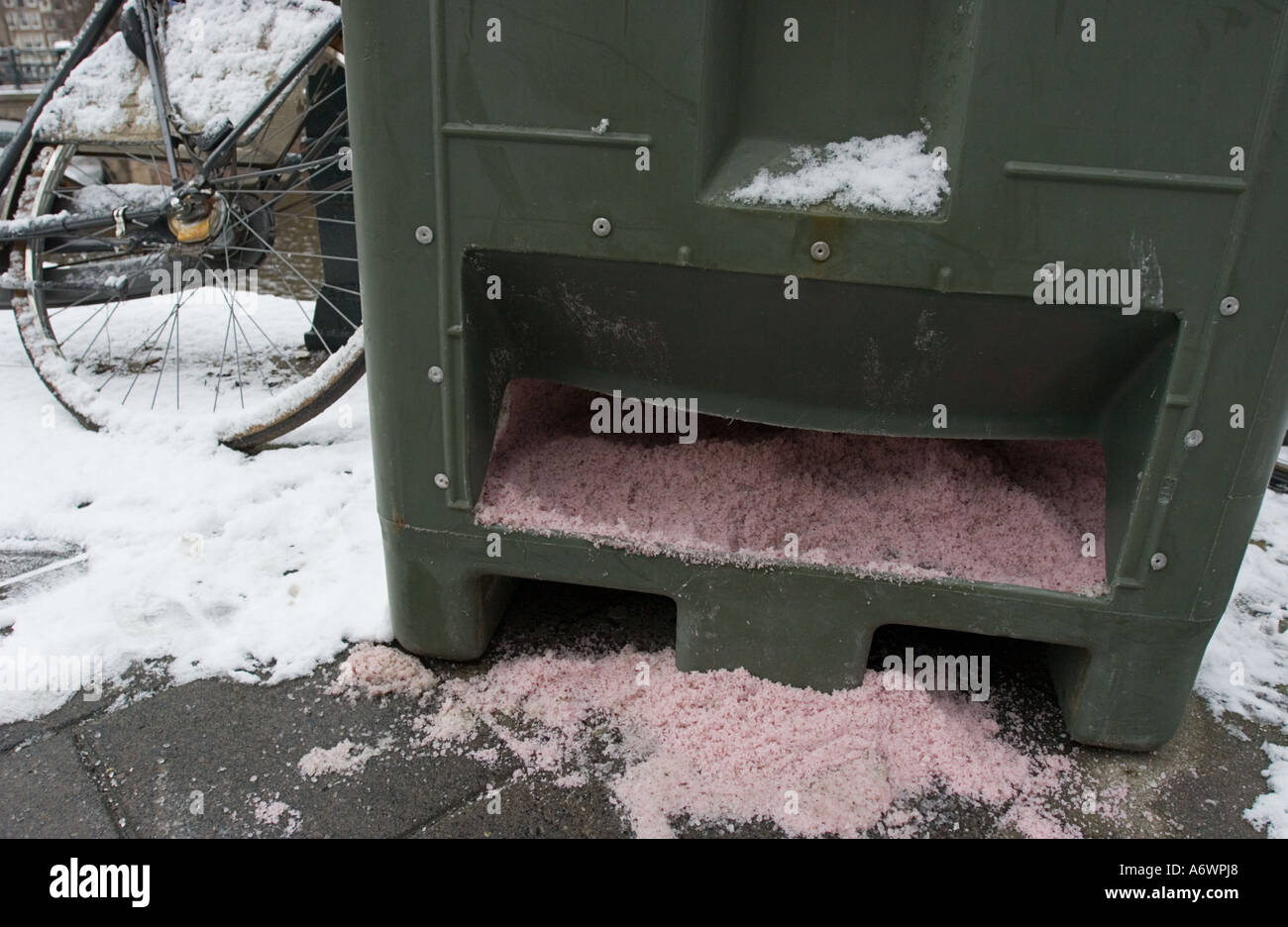 Salt in Amsterdam to prevent people from falling on the street Stock ...