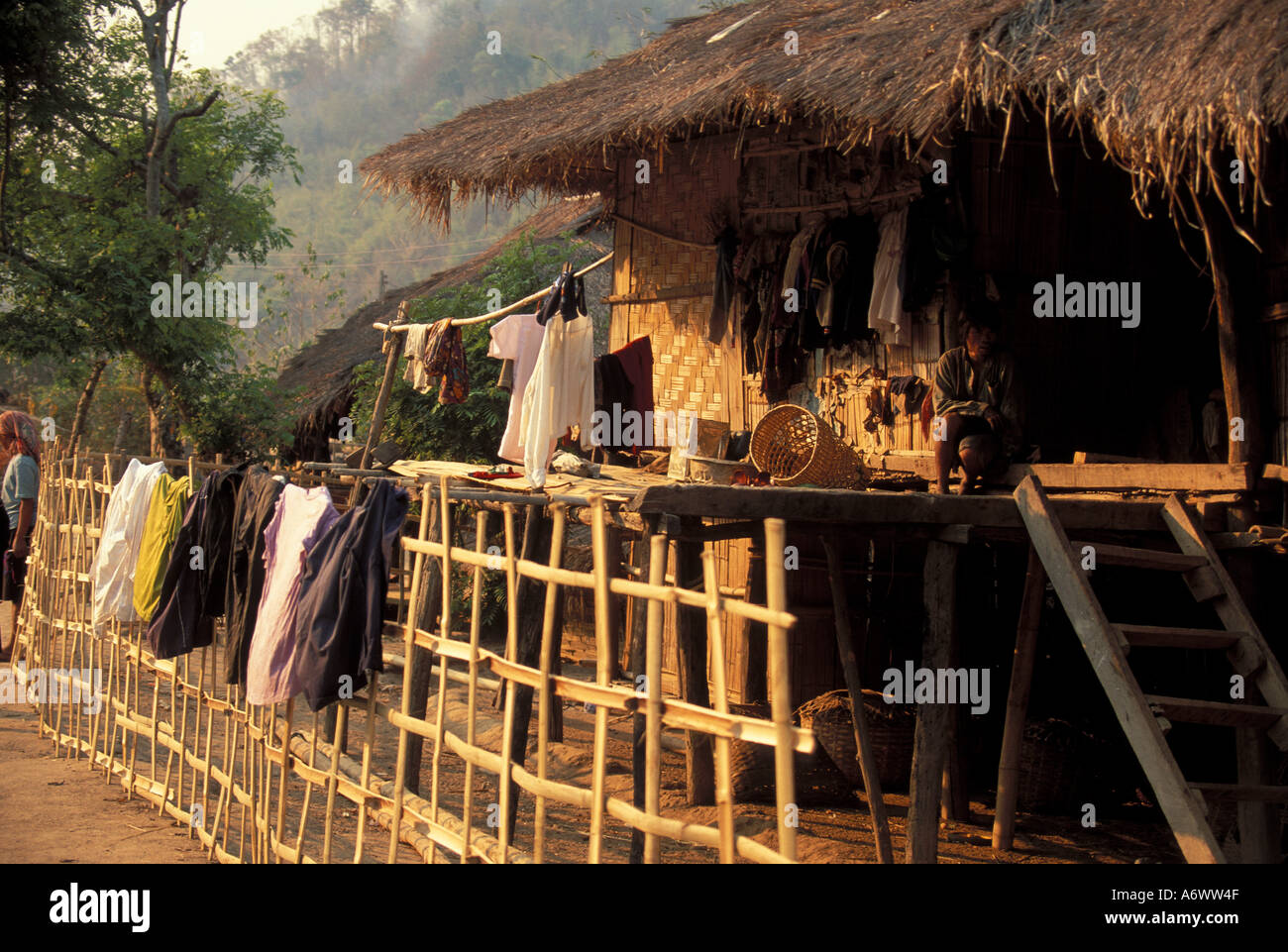 Thailand, Golden Triangle. Traditional Village Home, Akha Hill Tribe ...