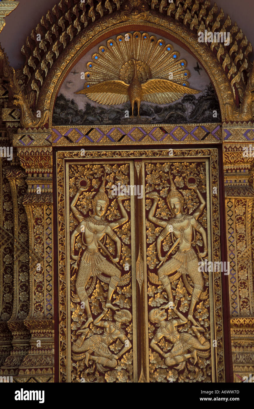 Thailand, Chiang Mai. Golden carved doors at Wat Doi Suthep Stock Photo ...