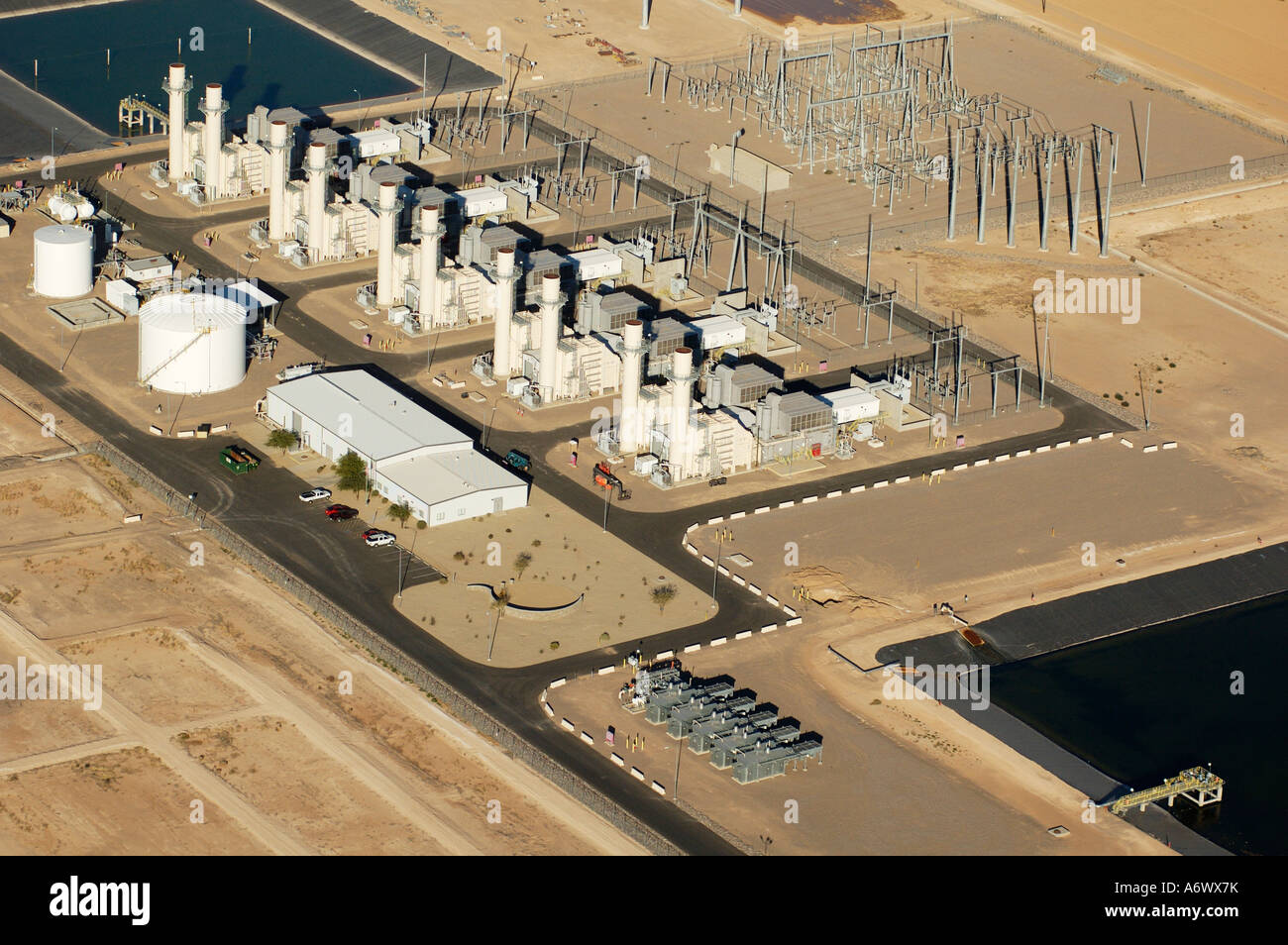 Aerial view of a gas fired power plant located in the Arizona desert ...
