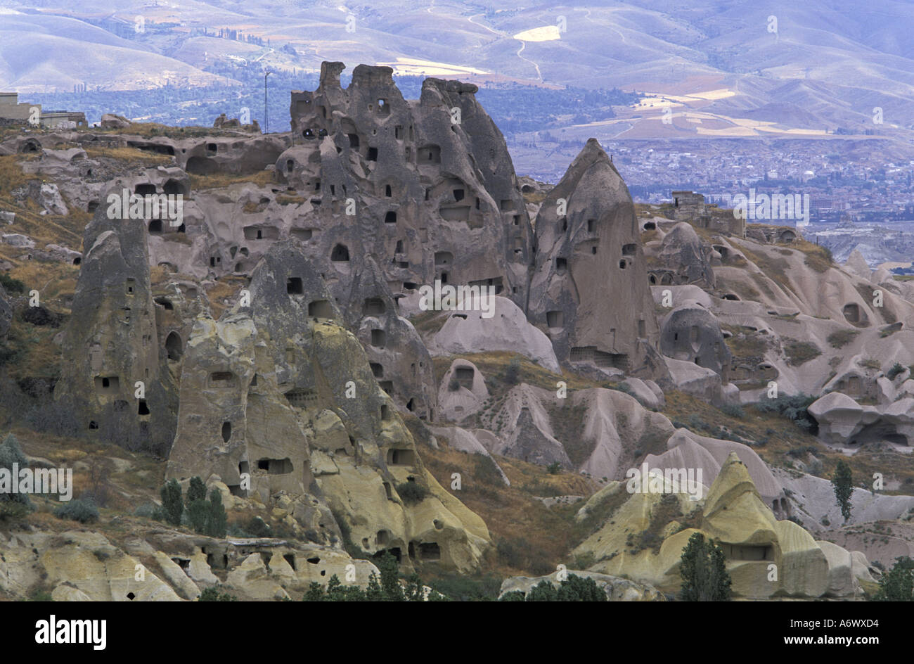 Europe, Turkey, Cappadocia. Homes carved from tufa formations (Peri ...