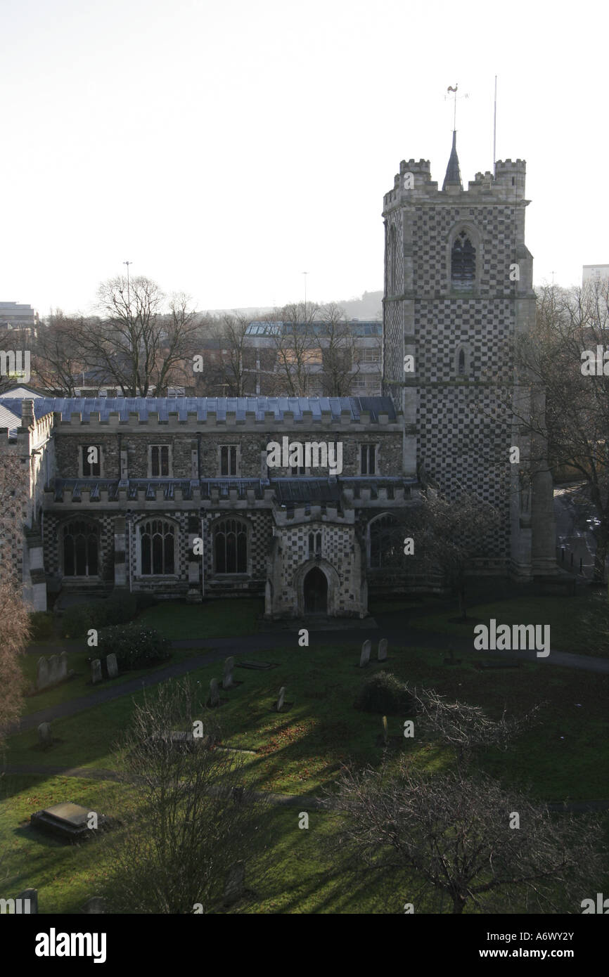 High angle view of a church in a cemetery St Mary s Church Luton ...
