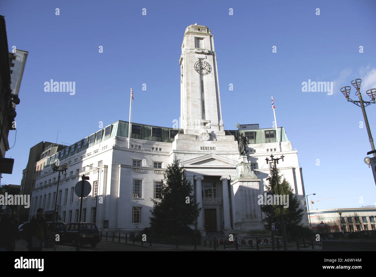 Low angle view of a government building Luton Town Hall Luton England ...
