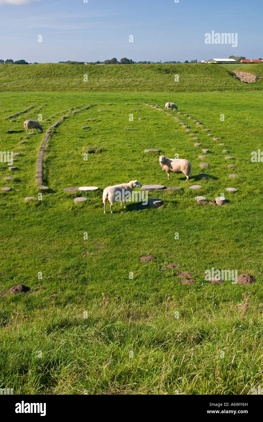 Stones marking a Viking house at Trelleborg Slagelse Denmark Stock ...