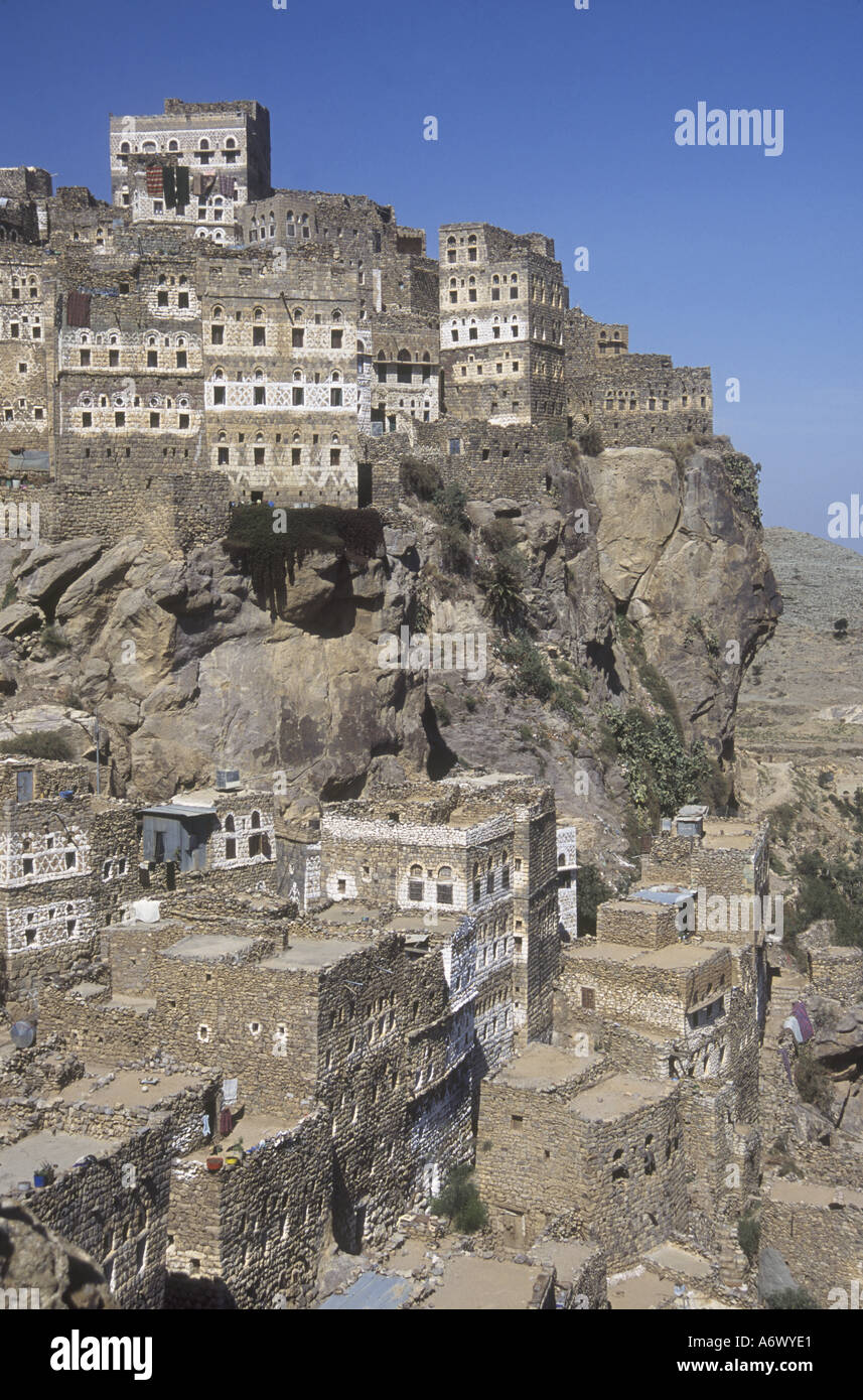 Yemen, Haraz Mountains, Hilltop village of Al Hajjara, with the ancient ...