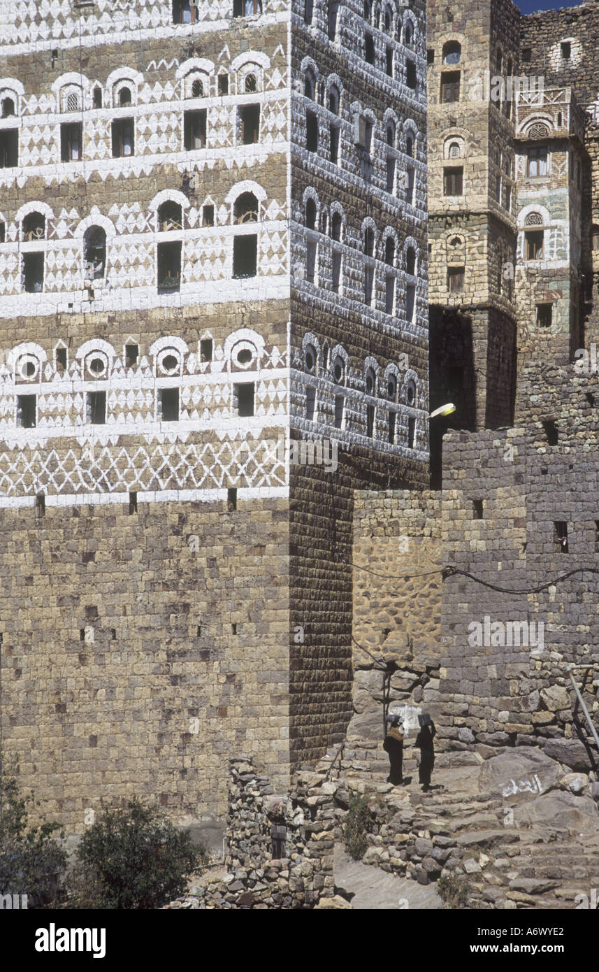 Yemen, Haraz Mountains, Two women head for the fortified city of Al ...