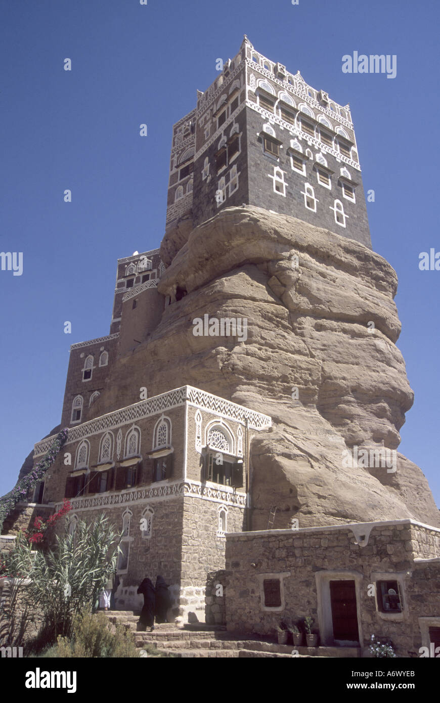 Yemen, Wadi Dhar, Sultan Palace, or rock palace (Dhar AlHajar) with two ...