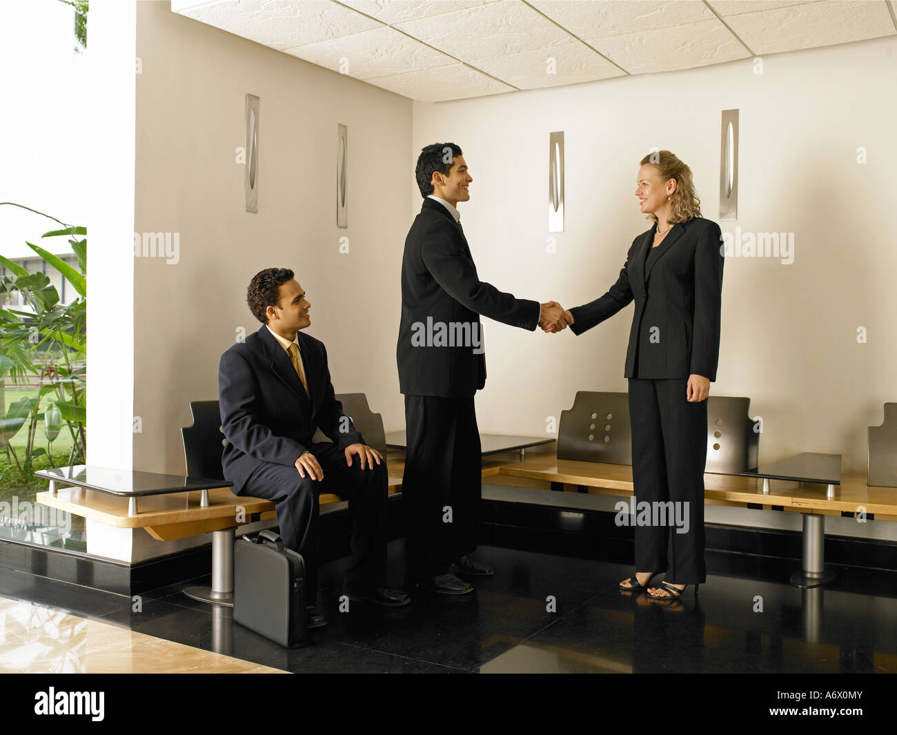 Professionals greeting each other with a hand shake Stock Photo - Alamy