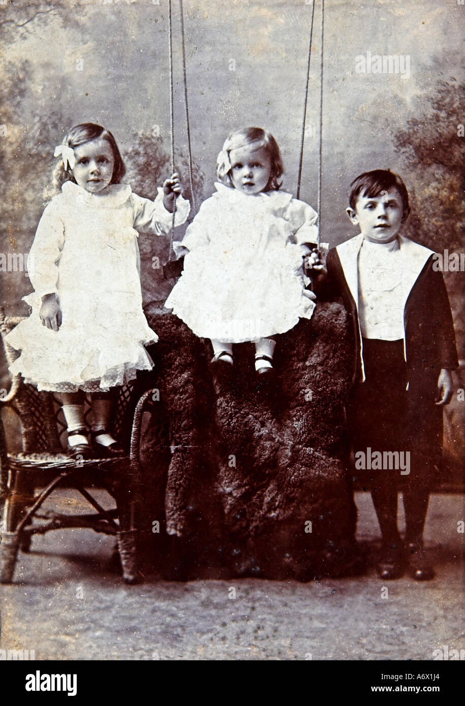Three Edwardian Children Photographed in the studio of C Nesbitt late J ...