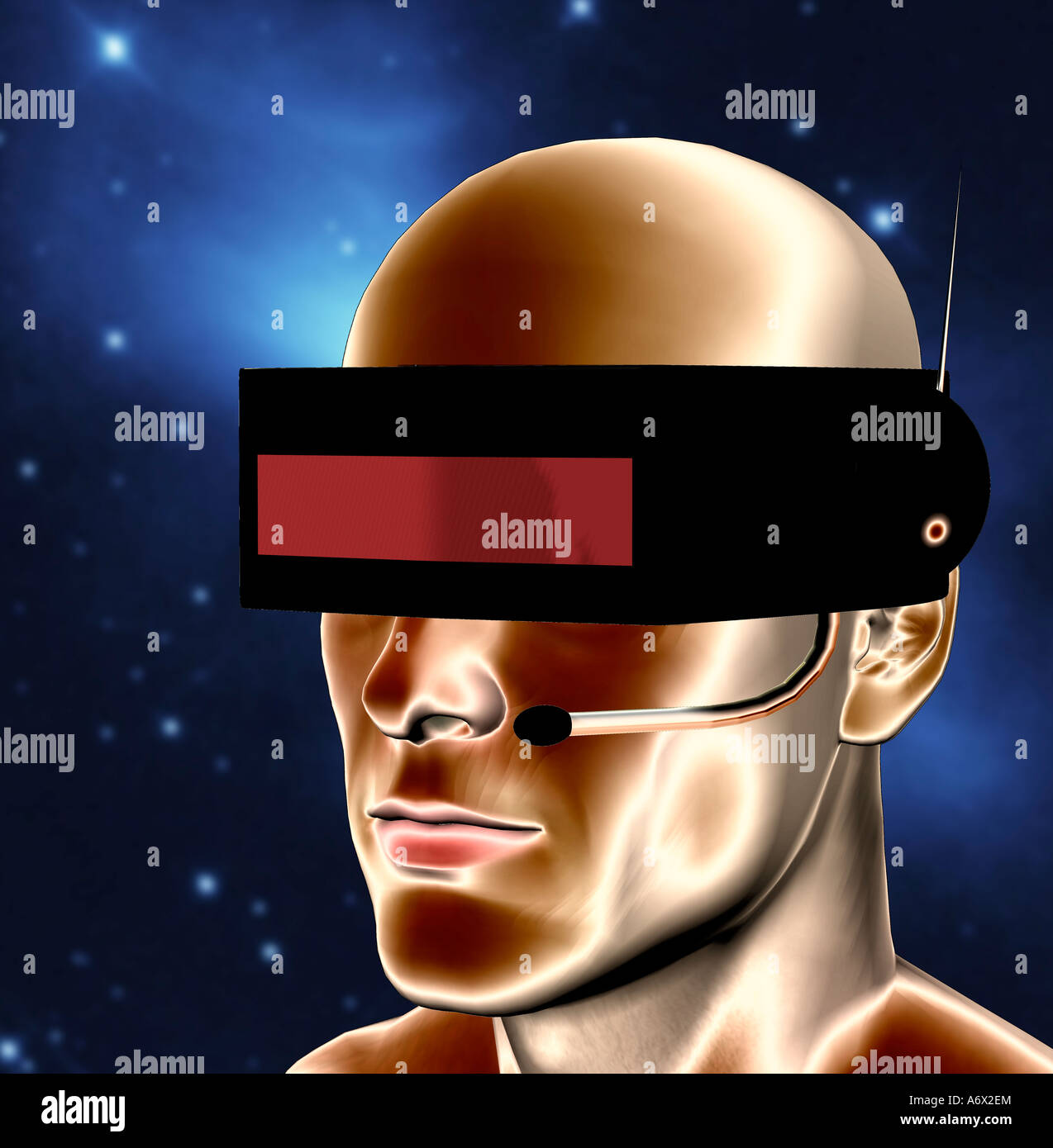 futuristic 3D computer generated bionic male robot head wearing bionic ...