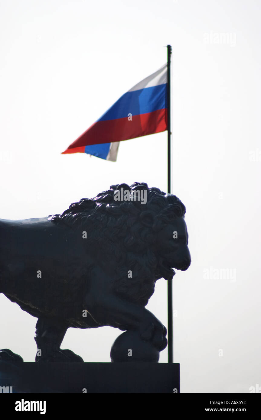 Lion statue St Petersburg Russia Russian Flag Stock Photo - Alamy