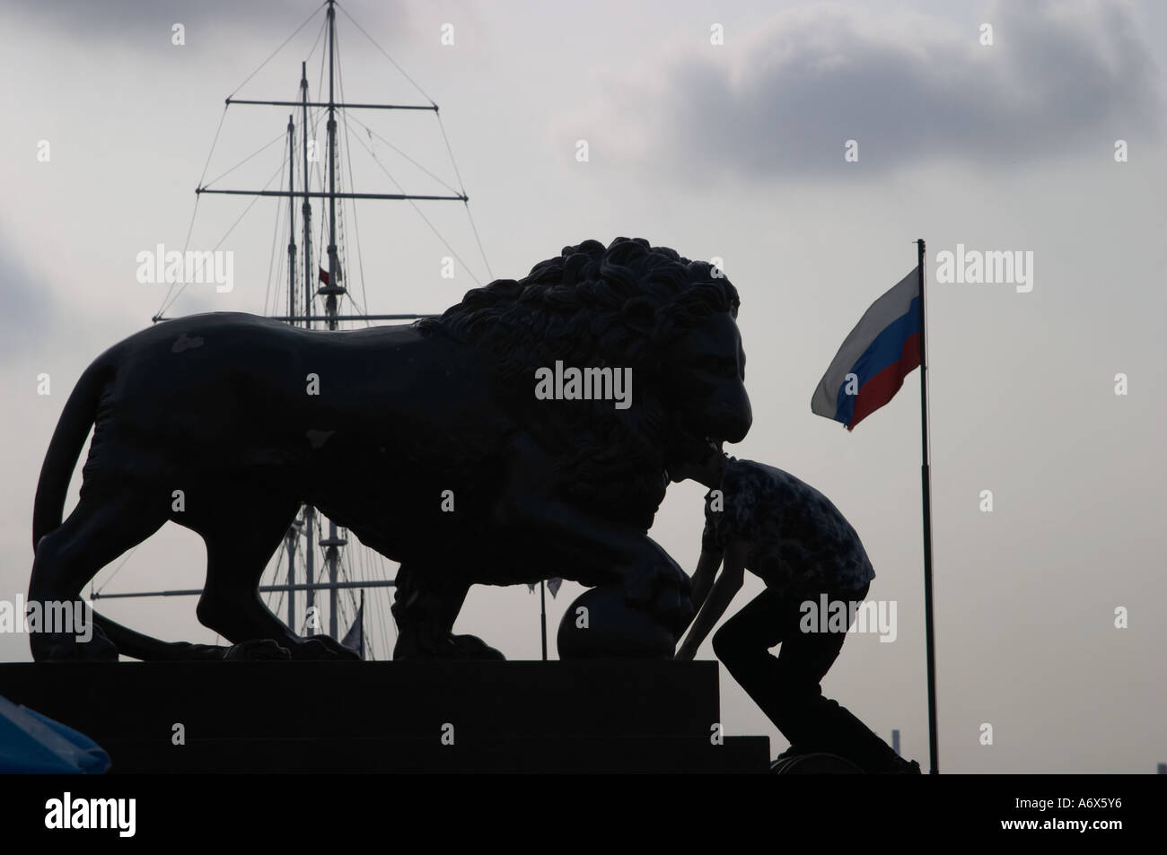 Lion statue St Petersburg Russia Russian Flag Stock Photo - Alamy