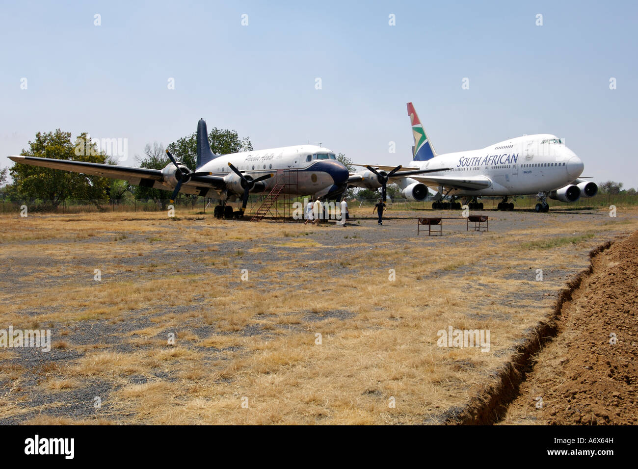 A retired Boeing 747SP aircraft of South African Airways alongside an ...