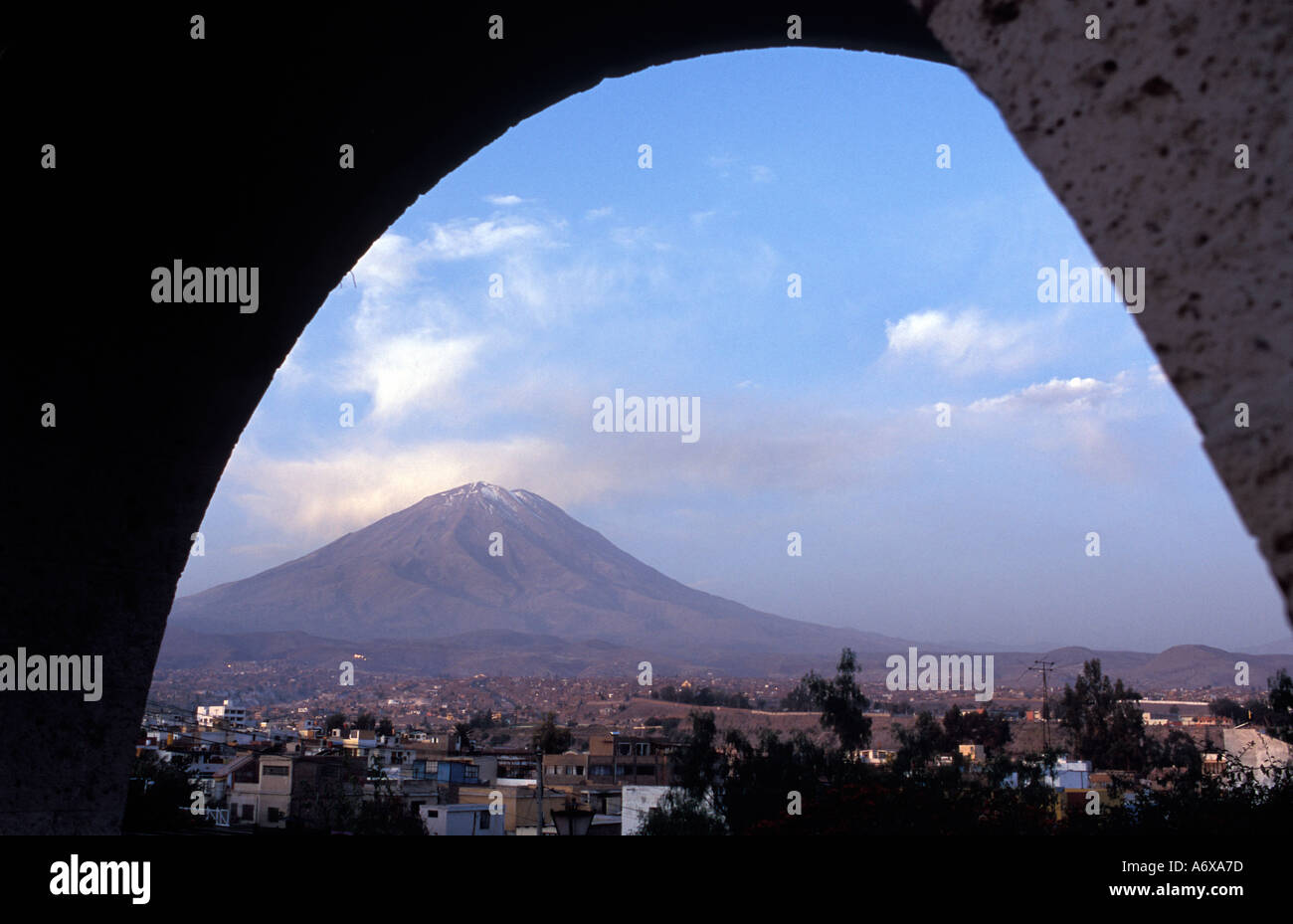View of El Misti volcano from the arches on Yanahuara s plaza nr ...