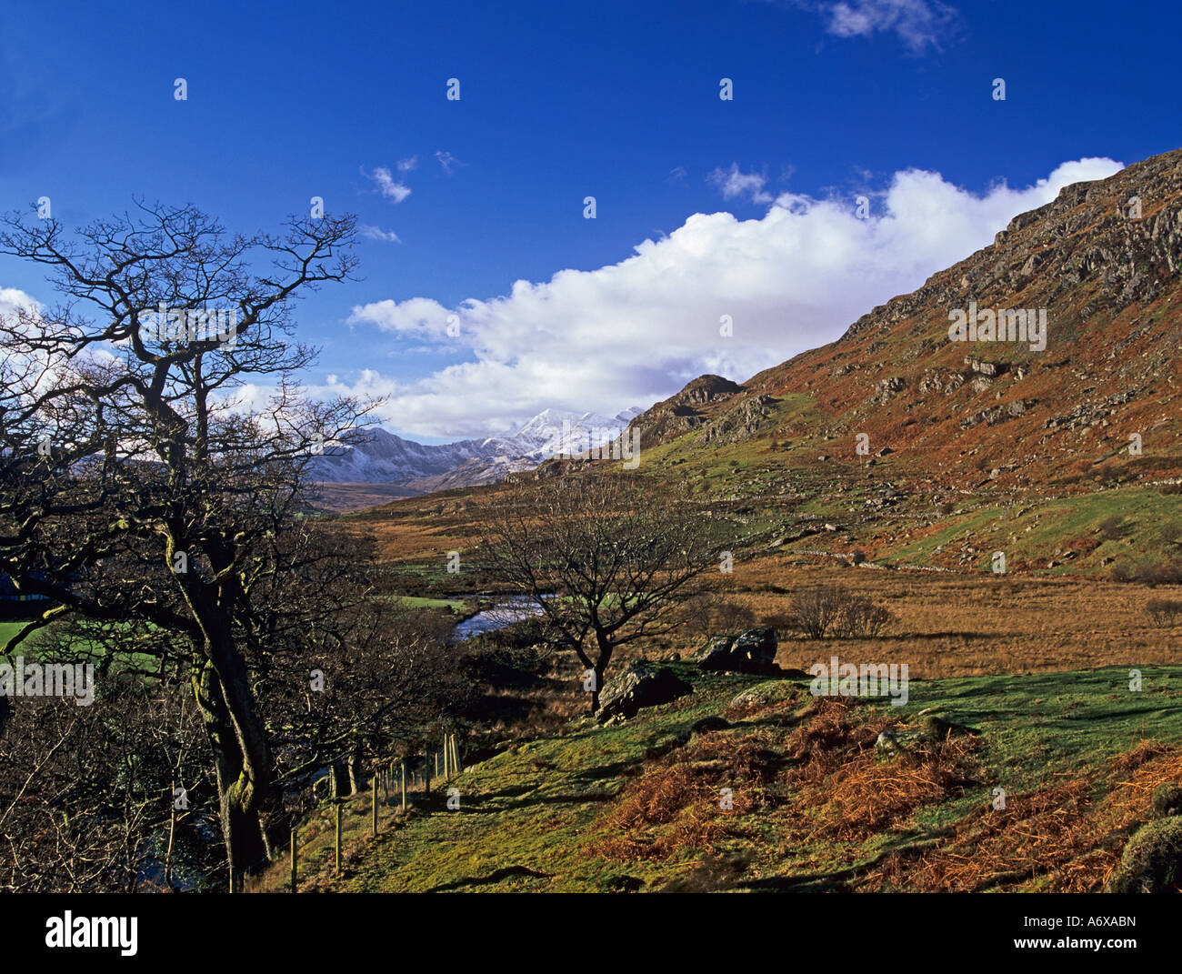 CAPEL CURIG CONWY NORTH WALES UK January Looking towards a snow covered ...