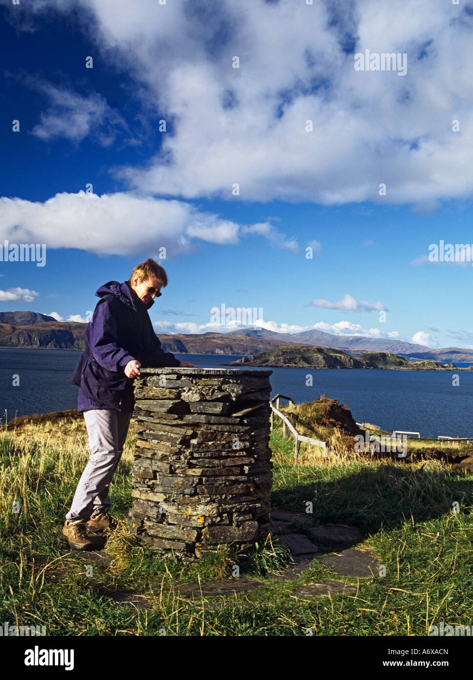 EASDALE ARGYLL BUTE SCOTLAND UK October Female rambler studying the map ...