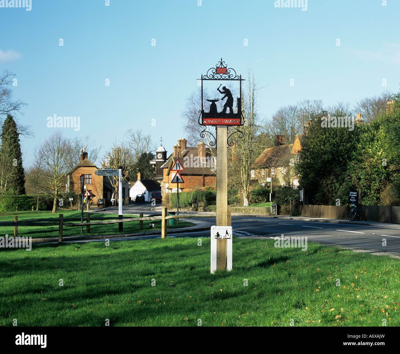 Abinger Hammer Surrey UK January Looking along main street of this ...
