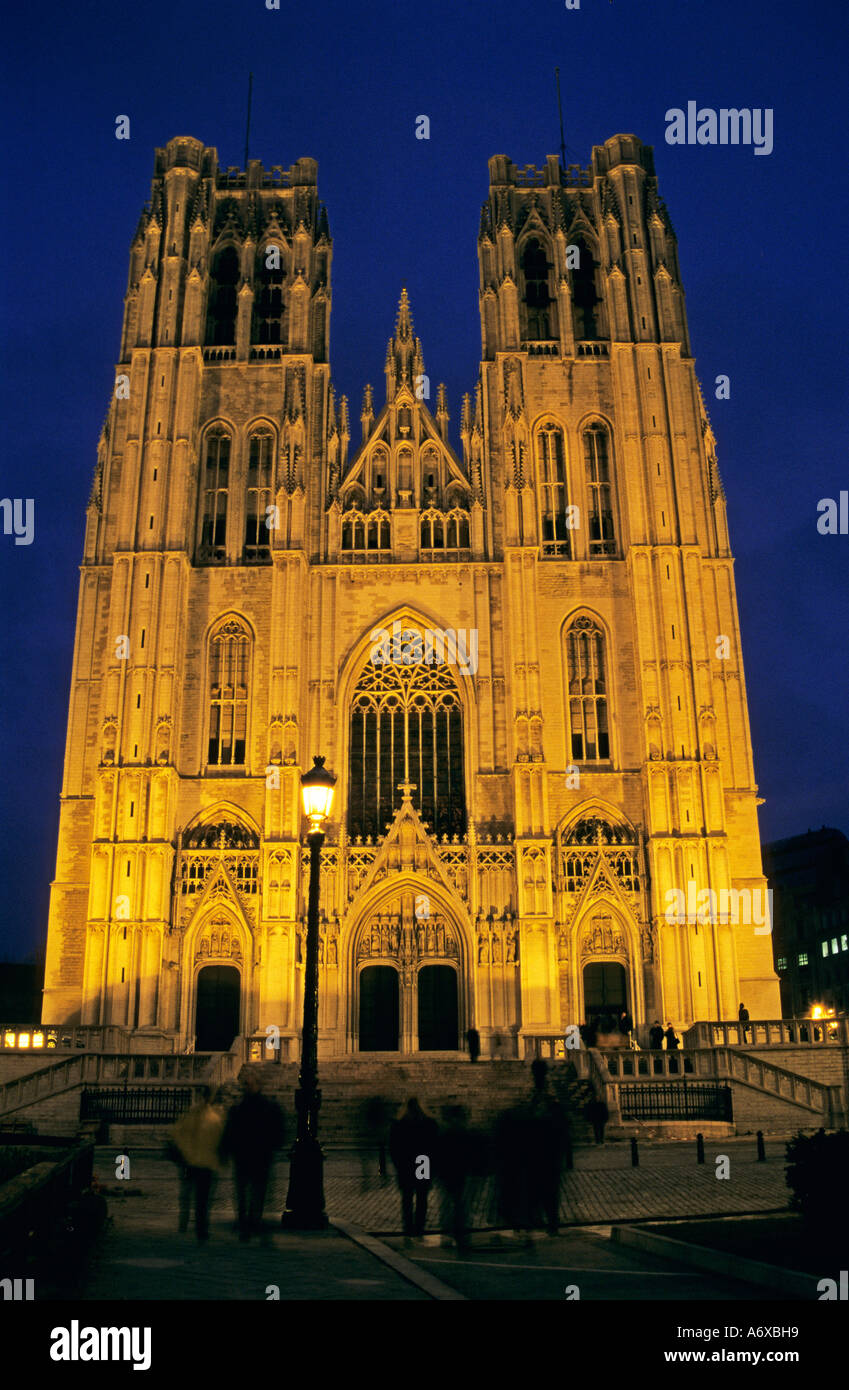 Cathedral at night Brussels Belgium Europe Stock Photo - Alamy