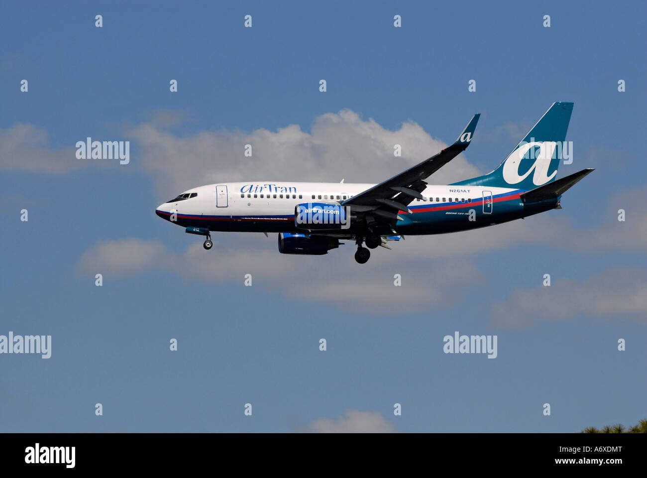 Air Trans Jet airliner aircraft prepare to land at Sarasota Florida FL ...
