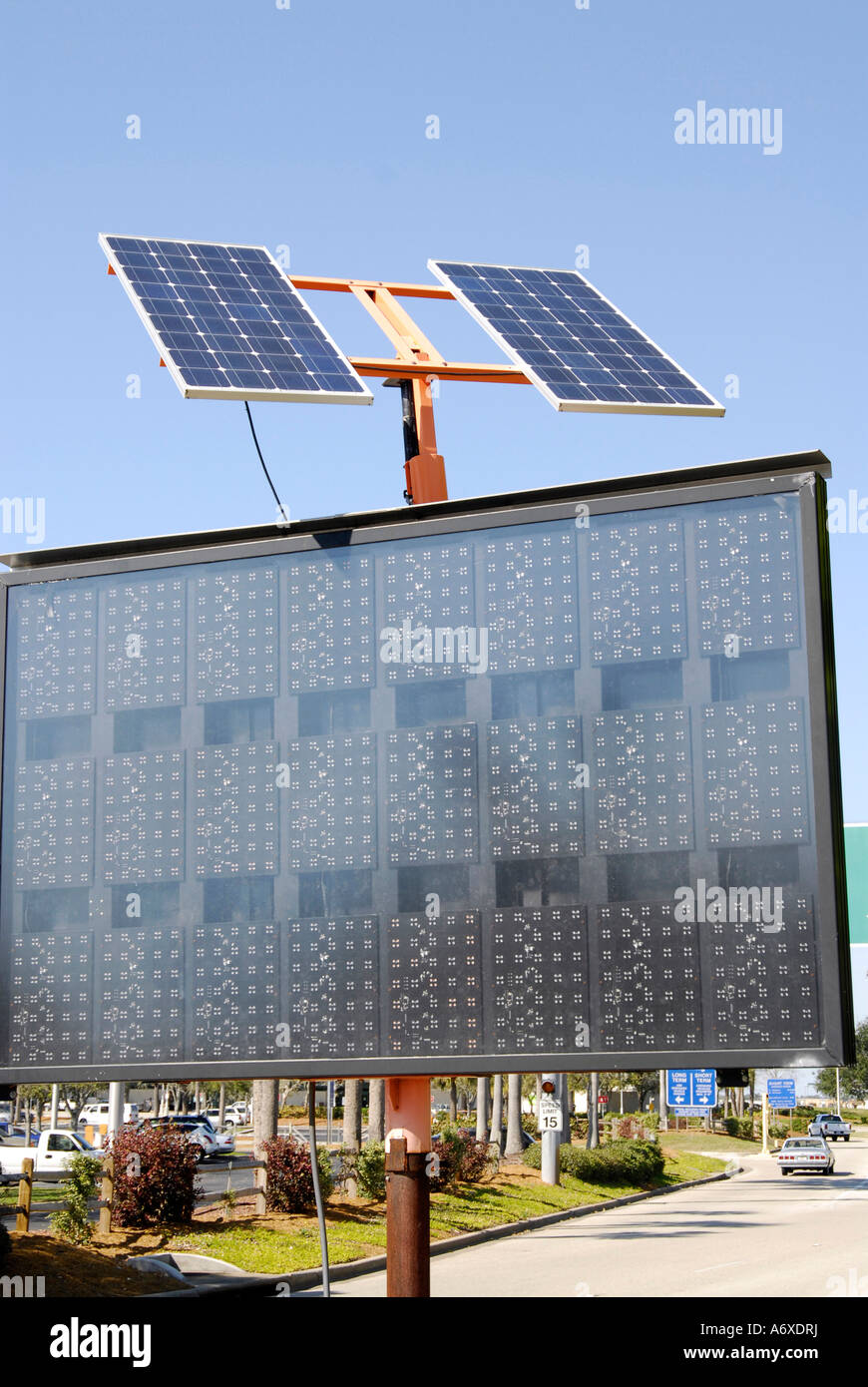 Solar Powered panels provide electrical power for an electronic message ...