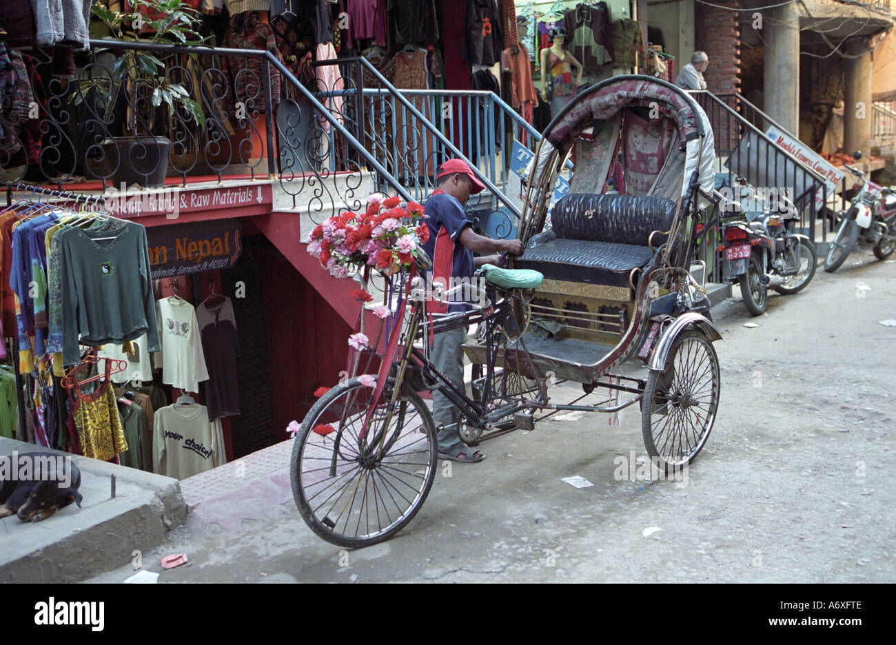 Three wheeled cycle rickshaws are common in Thamel Kathmandu Nepal ...