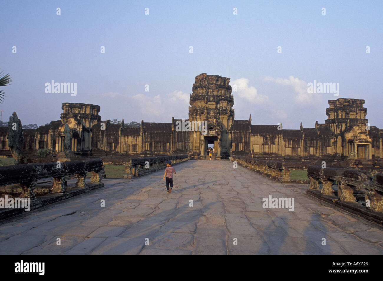 Cambodia, Siem Reap, Angkor Wat. Concourse to Angkor Wat is paved with ...