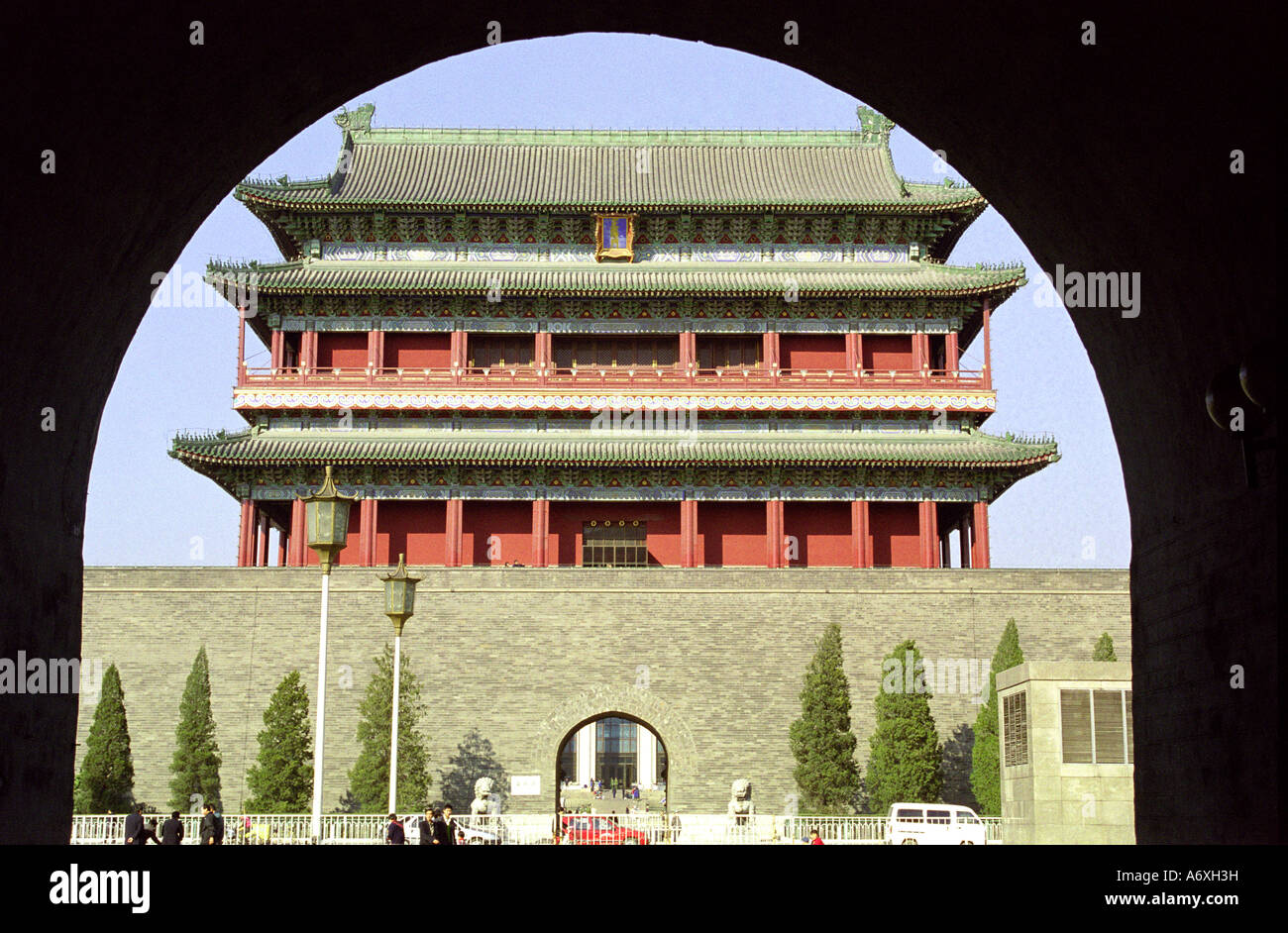looking through an arch at the Qian Men the Front Gate to Tiananmen ...