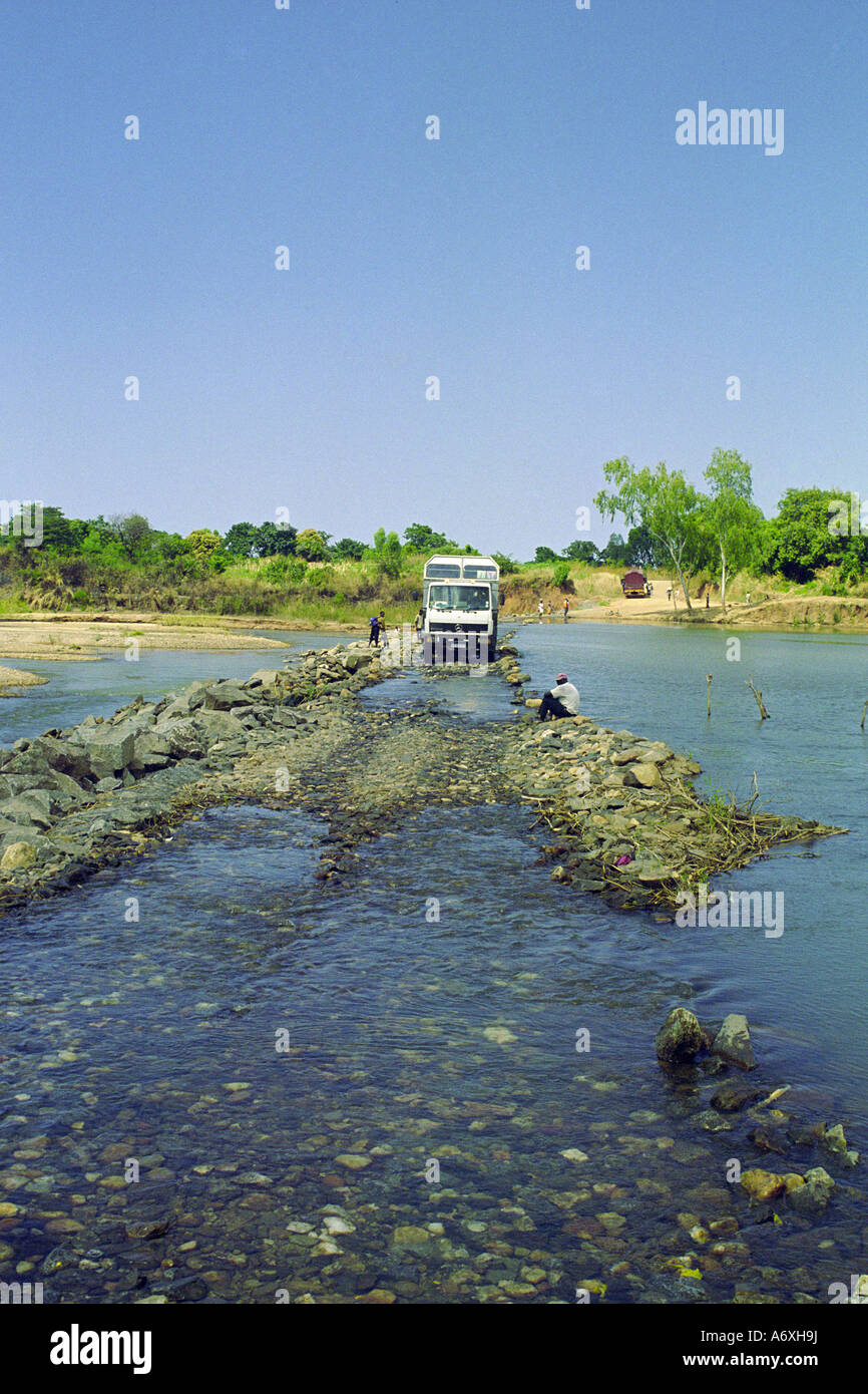 mercedes econoliner carrying tourists crossing a river ford in malawi ...