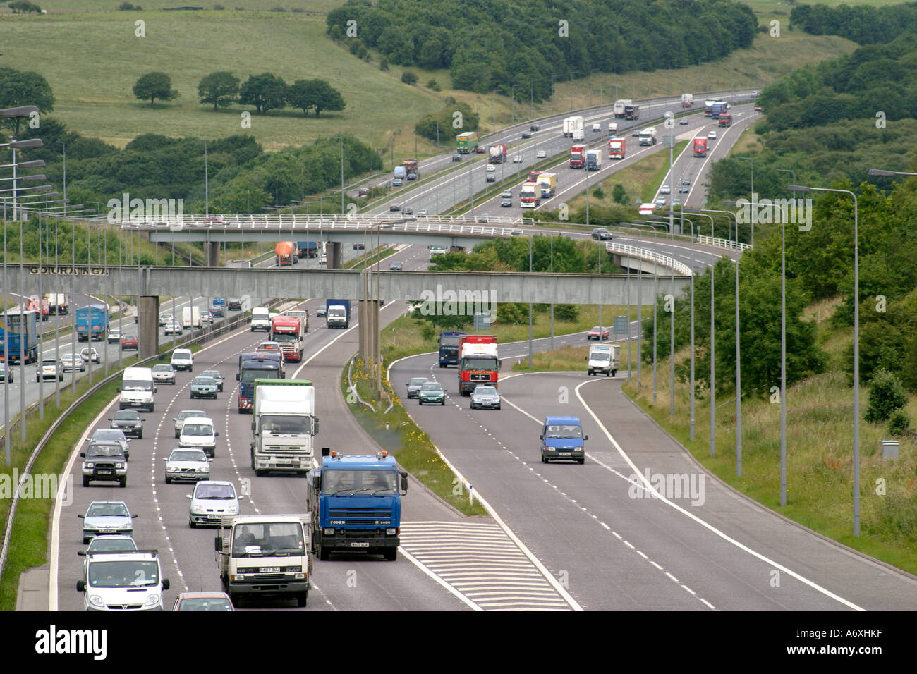 M62 motorway Yorkshire Intersection with M606 View from bridge towards ...
