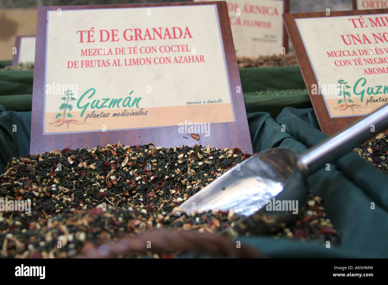 spanish outdoor food market selling tea Stock Photo - Alamy