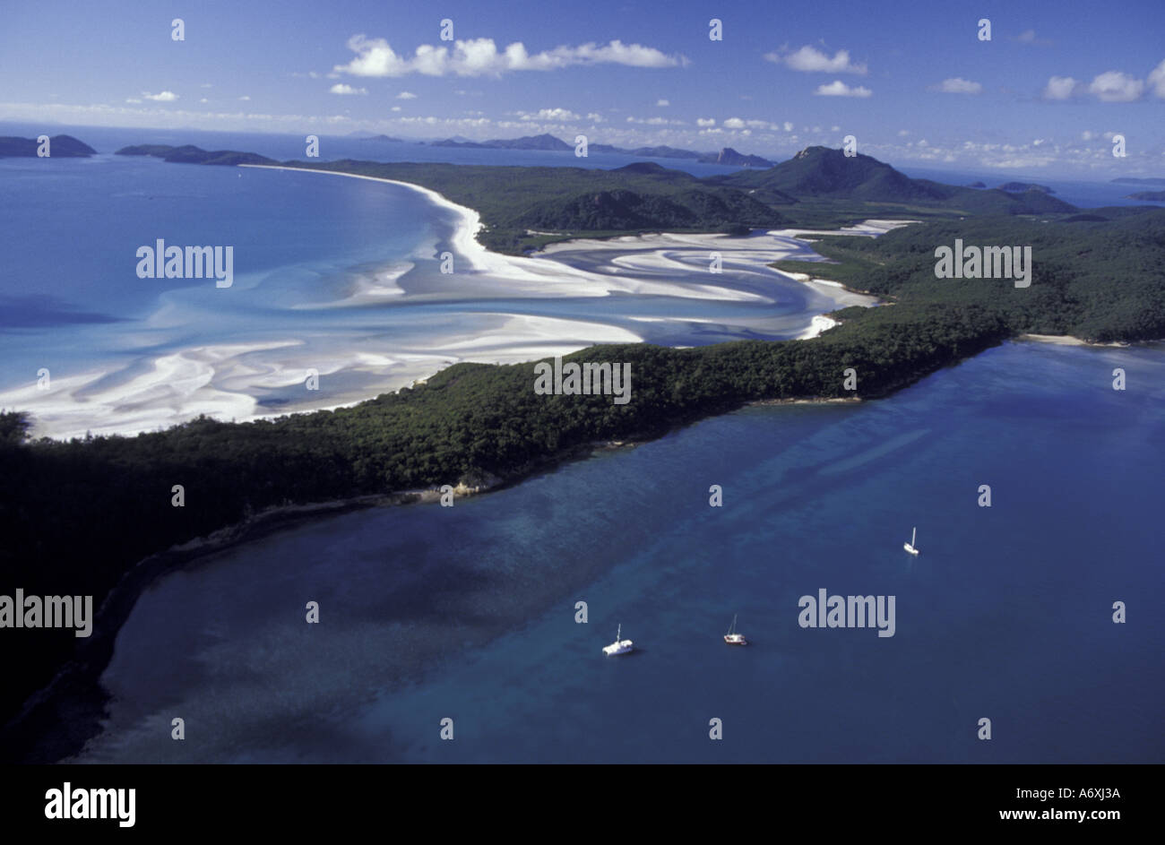 Australia, The Whitsundys, Queensland. Hill Inlet from the air; low ...