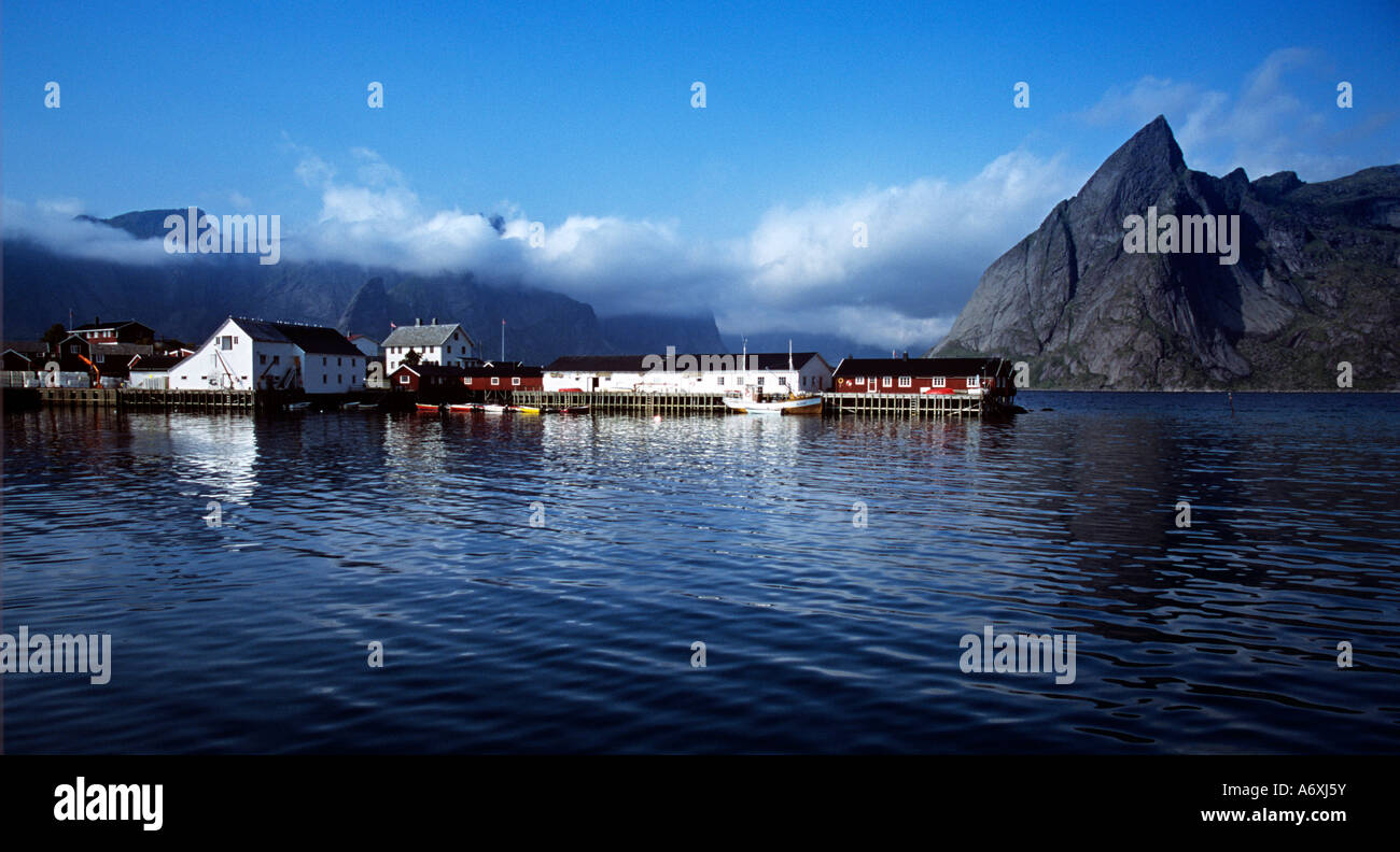 The fishing harbour at Hamnoy on Moskenesoy in the Lofoten Islands of ...
